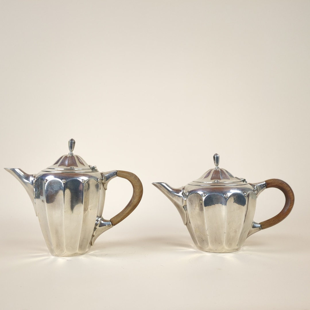 Pair of French Art Deco Silvered Metal Coffee Servers by Roux Marquiand ...