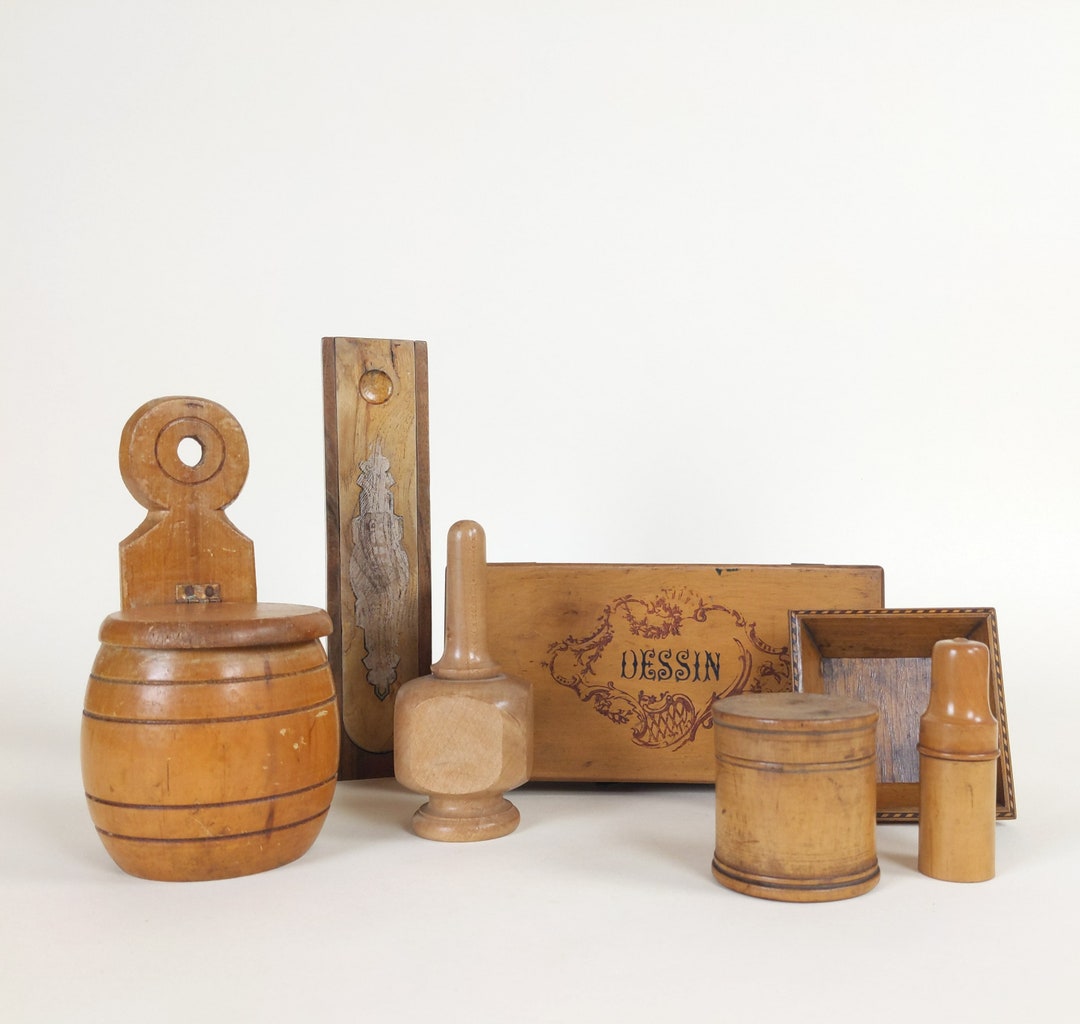7 French Antique Wood Treen Boxes & Vintage Containers and Cases ...