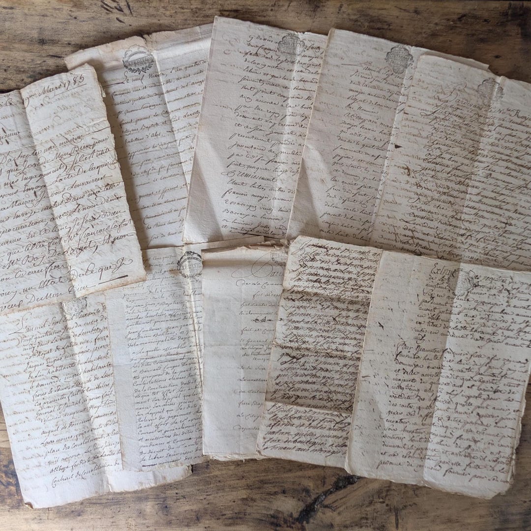 10 French 1700s 18th Century Handwritten Documents, Antique Rag Paper ...