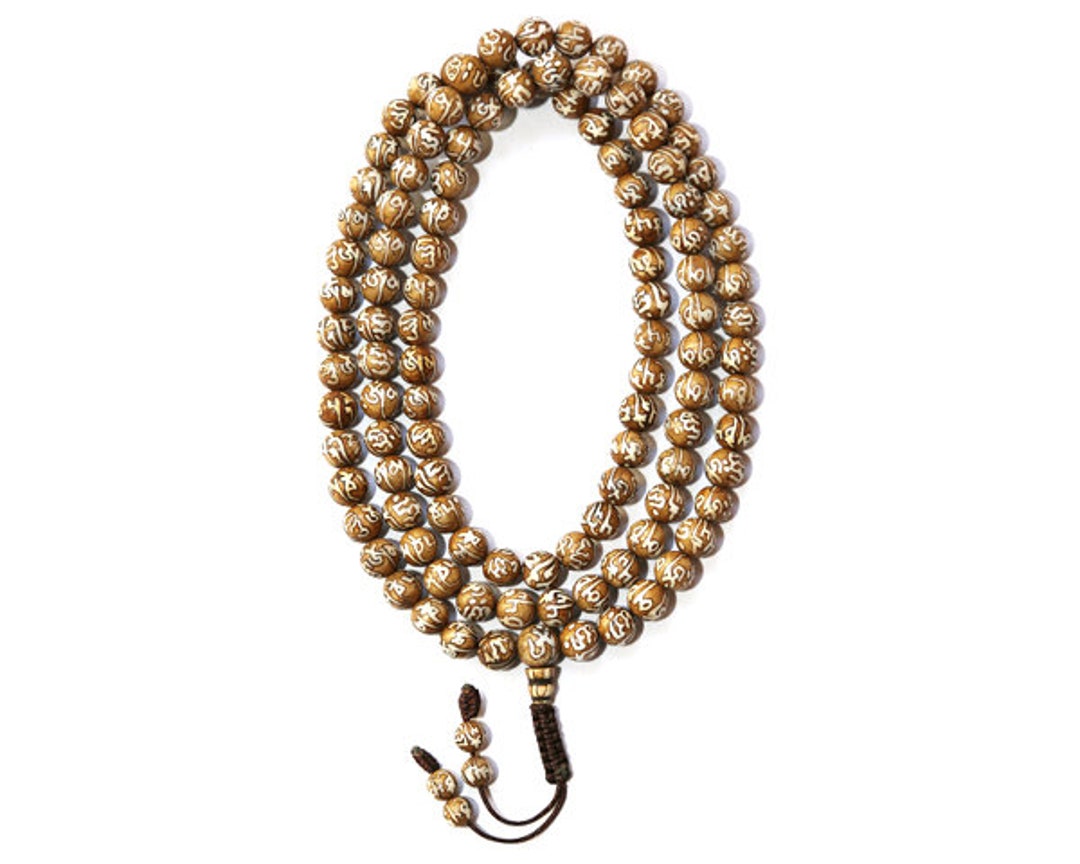 Mantra Carved Conch Shell Mala, Buddhist Mala, Tibetan Mala, 108 Beads ...
