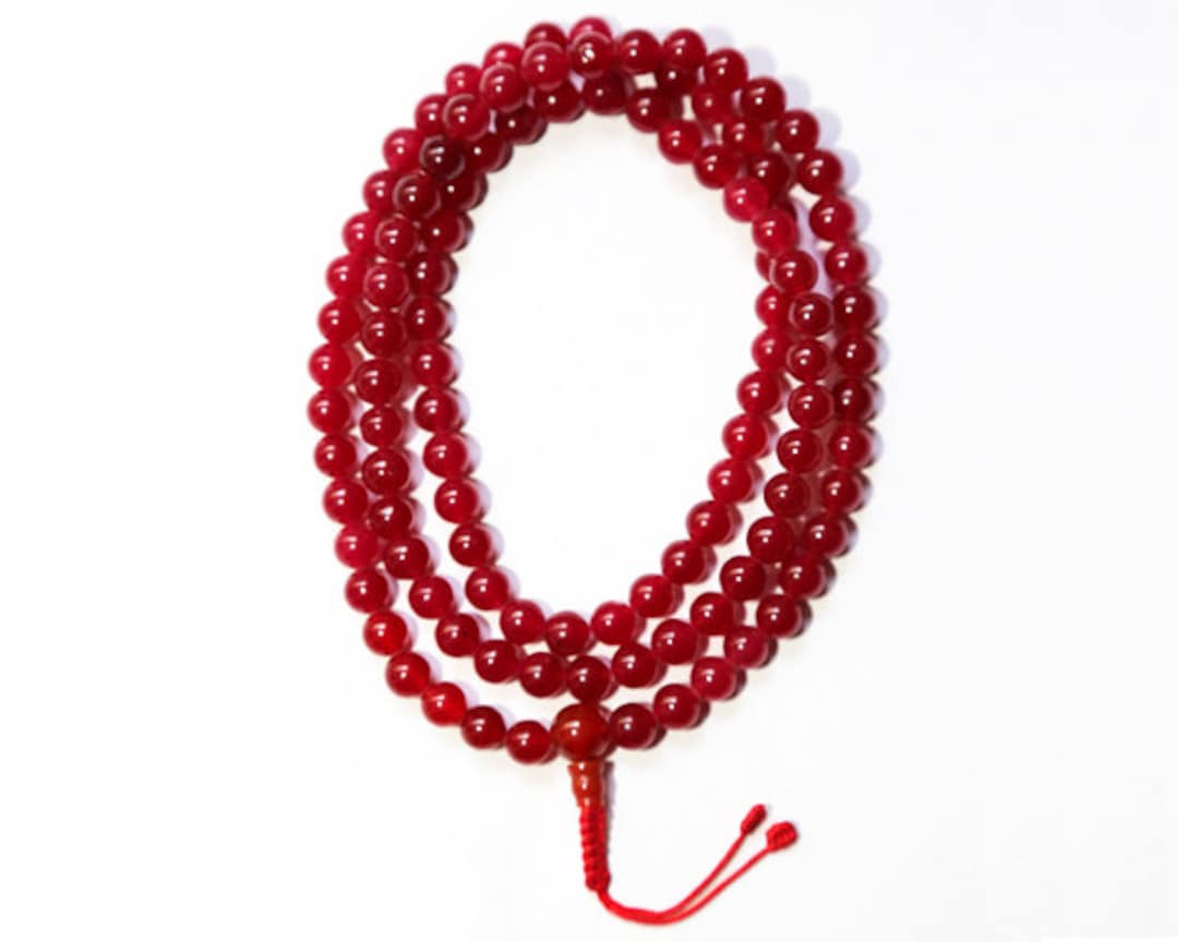 Ruby Stone Mala With Carnelian Guru Bead, Buddhist Mala, Tibetan Mala ...