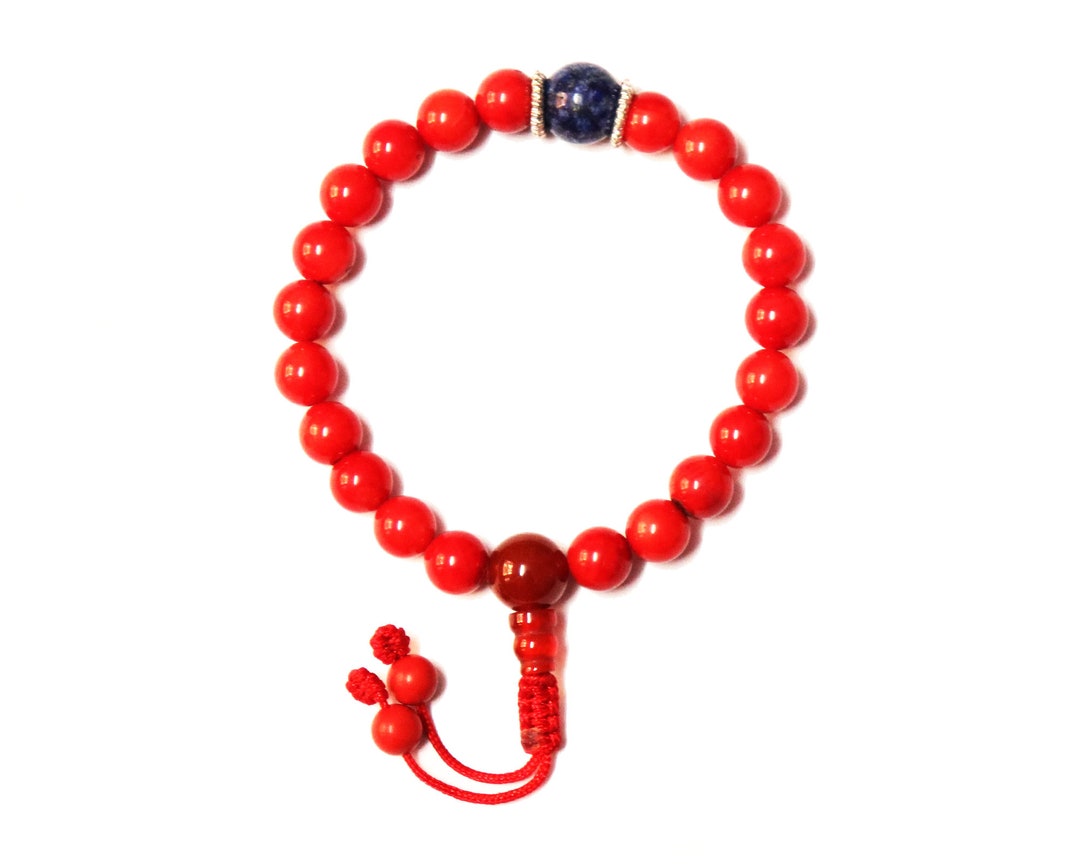 Mala de muñeca budista de coral rojo tibetano de la mejor calidad, mala ...