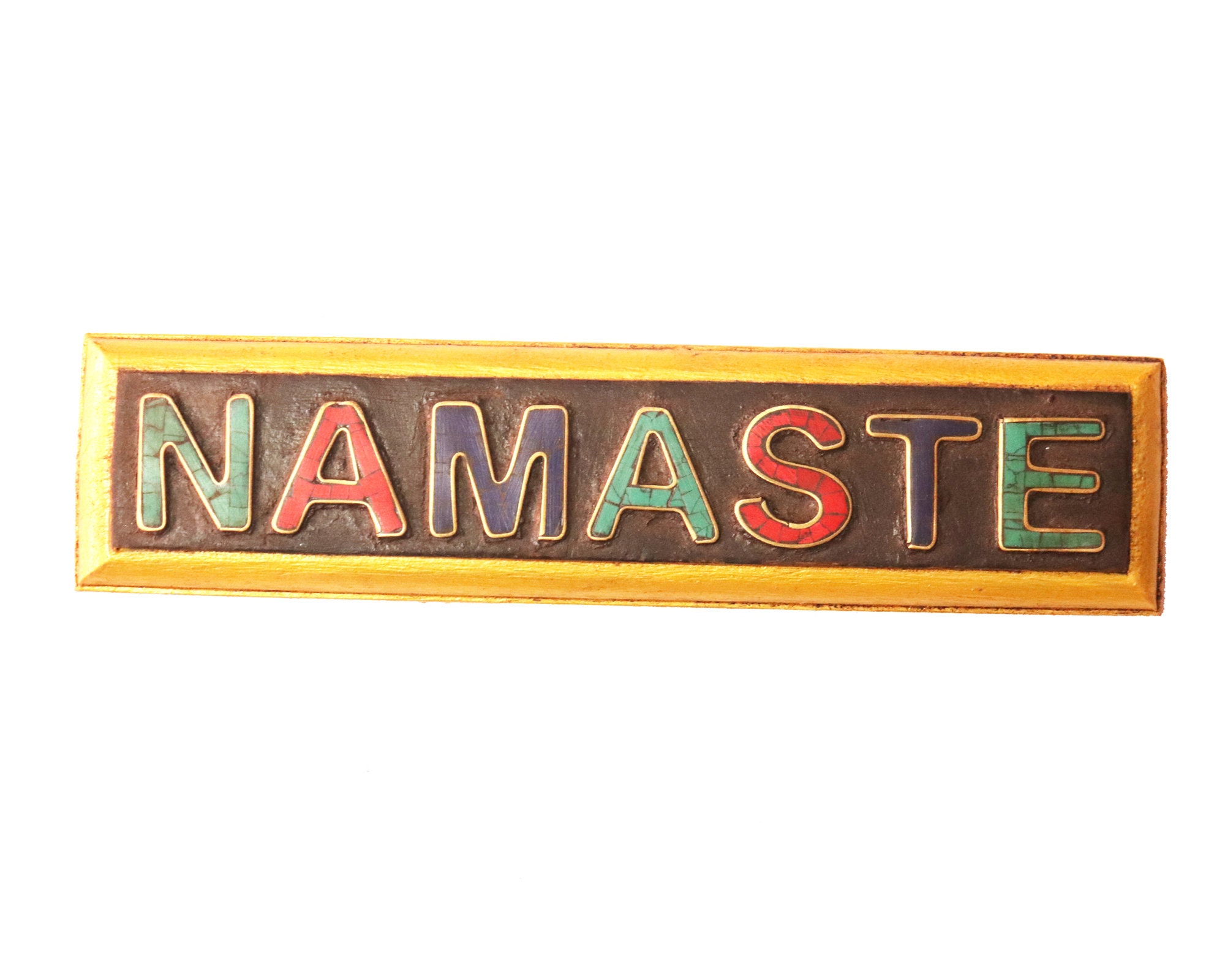 Hand Carved NAMASTE Sign in Wood Turquoise Coral | Etsy