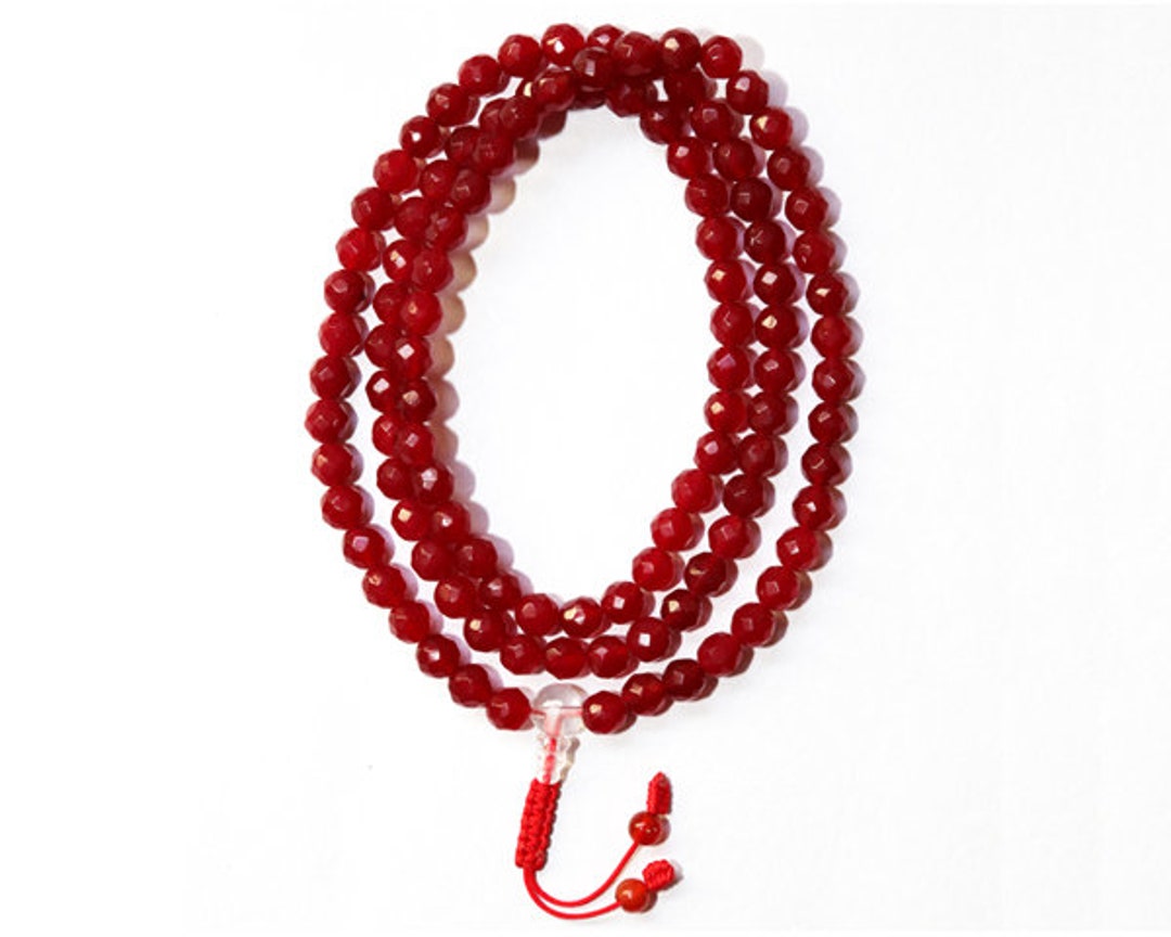 Diamond Cut Ruby Stone Mala With Crystal Guru Bead, Buddhist Mala ...