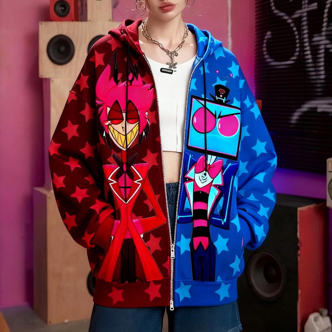 Vox and Alastor Hazbin Hotel Zip Hoodie, Anime Series Jacket for Men ...