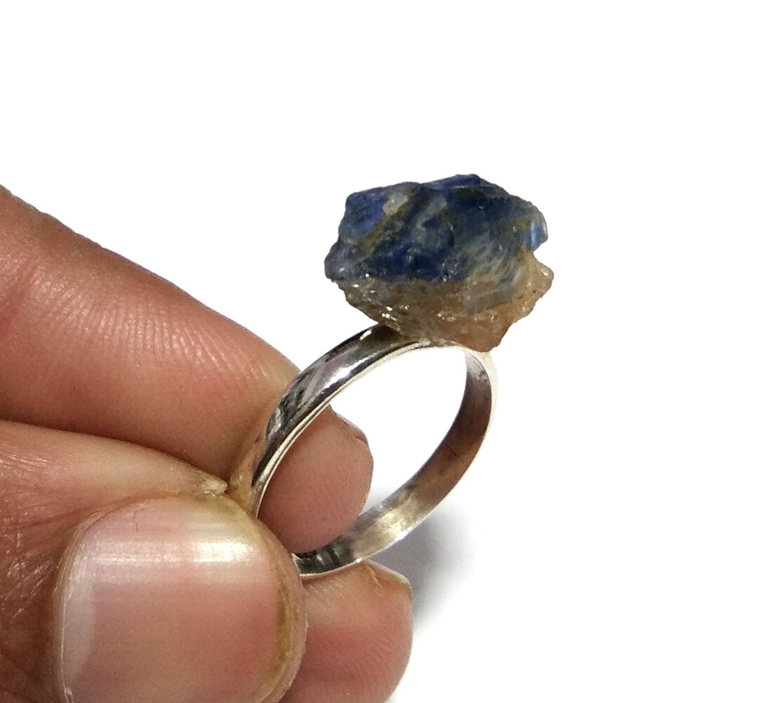 Natural Blue Kyanite Rough Stone Ring, 925 Solid Sterling Silver Ring ...
