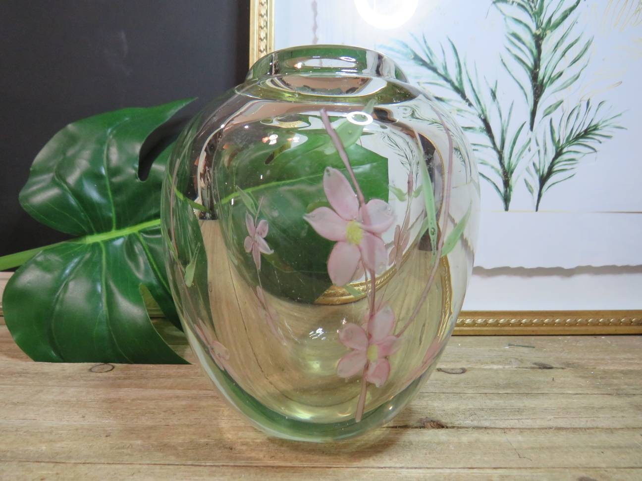 Vintage Glass Paperweight Vase W/ Flowers - Etsy