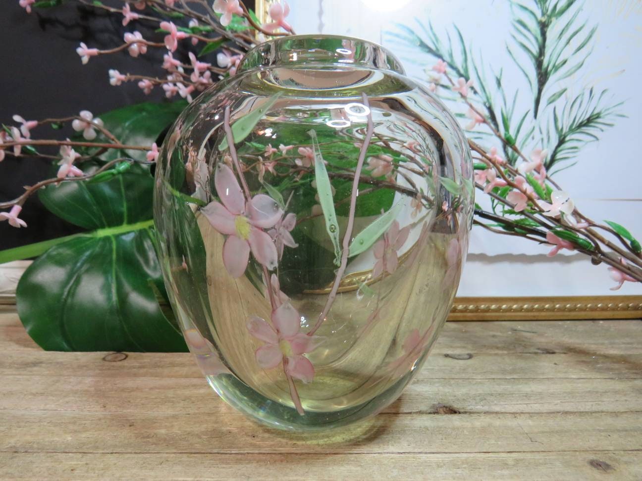 Vintage Glass Paperweight Vase W/ Flowers - Etsy