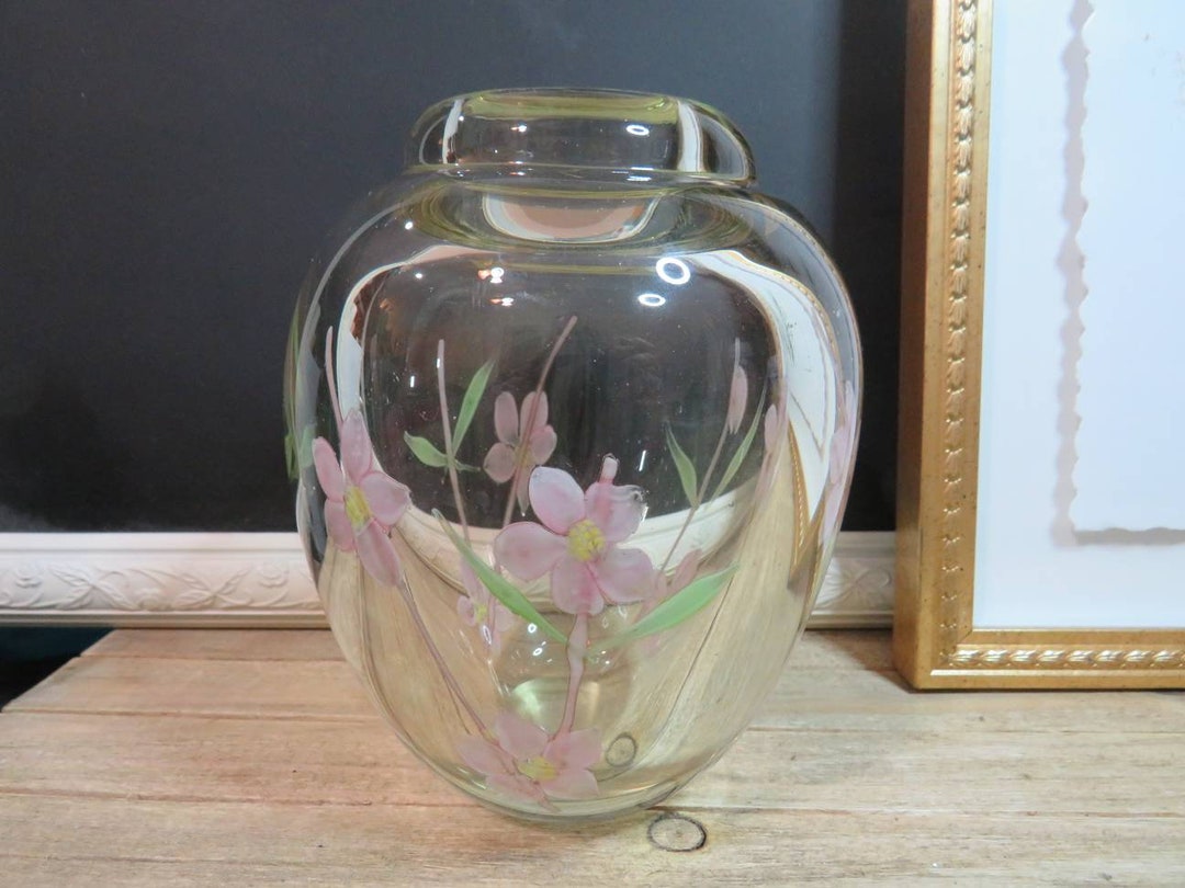 Vintage Glass Paperweight Vase W/ Flowers - Etsy