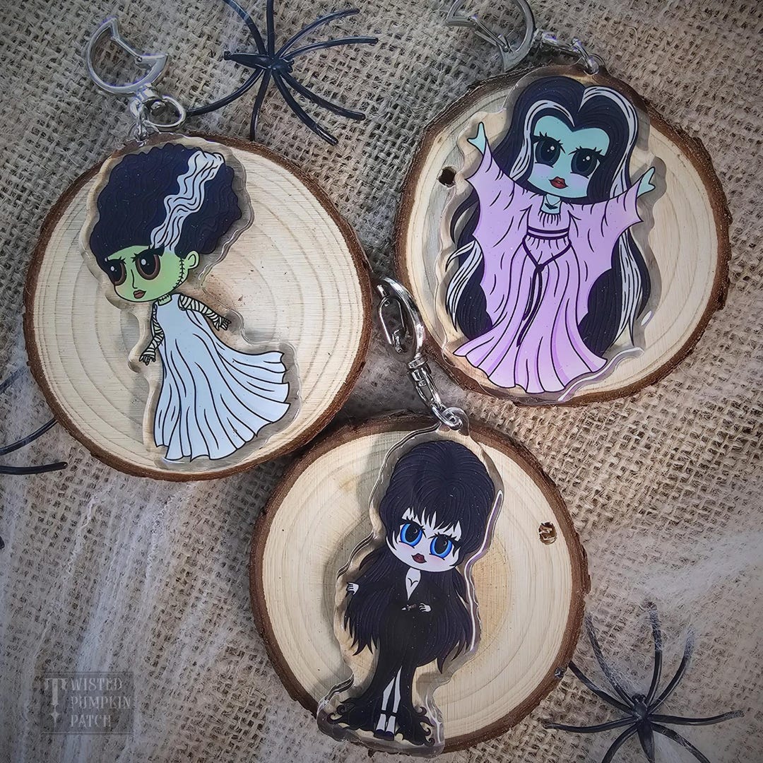 Horror Queen Acrylic Charm Keyring: Lily Munster, Bride of Frankenstein ...