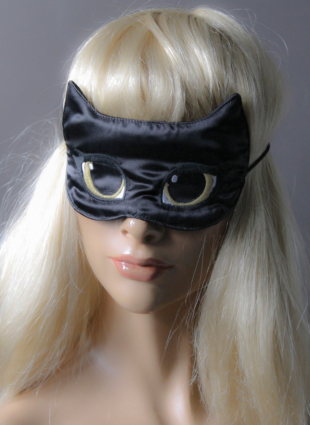 NIGHT Mask CAT'S EYES Black Satin Embroidered Cat Eyes Blond Honey ...