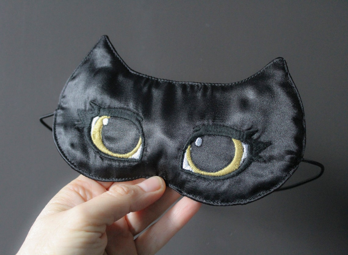 NIGHT Mask CAT'S EYES Black Satin Embroidered Cat Eyes Blond Honey ...