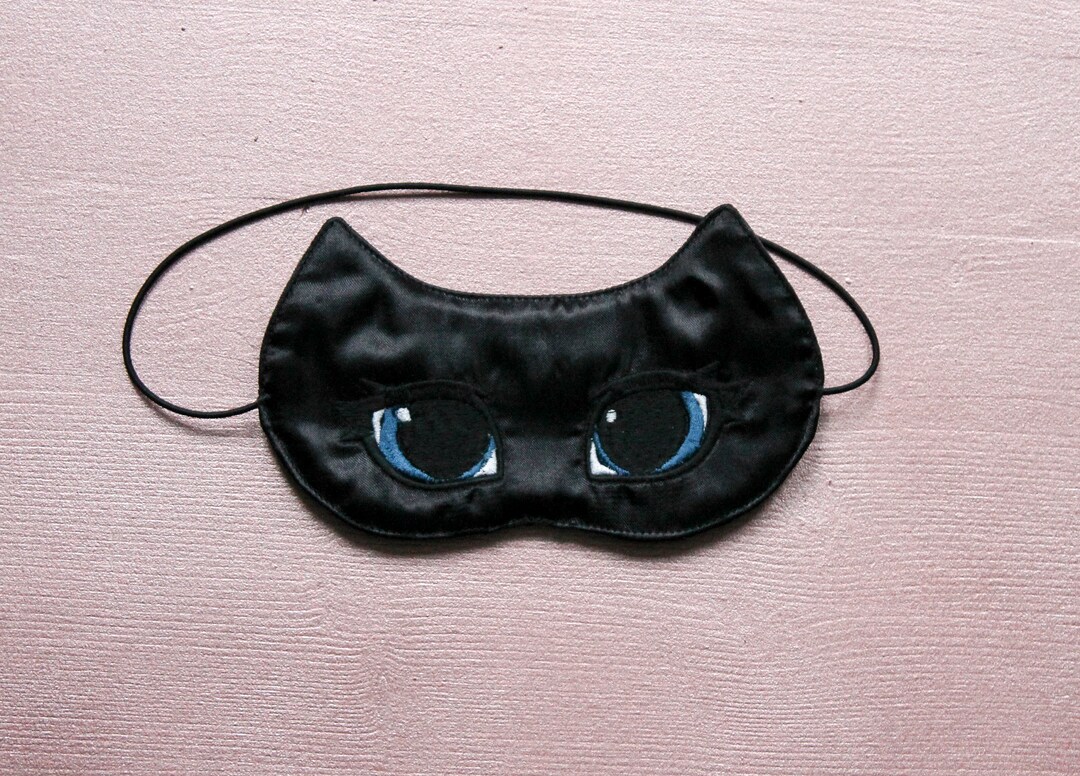 Relaxing Mask CAT'S EYES Satin Black Embroidered Cat Eyes Blue Ocean ...