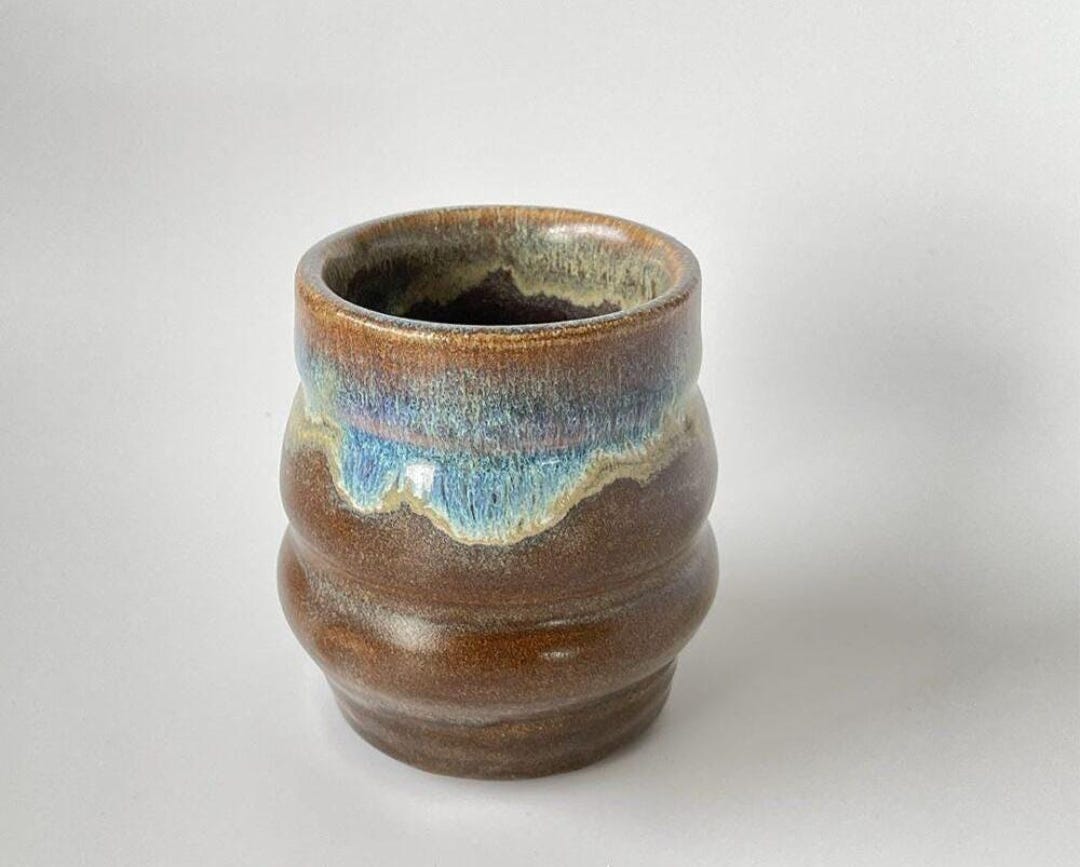 Unique Brown and Blue Ceramic Jewelry Pot or Trinket Tray "mysterious ...
