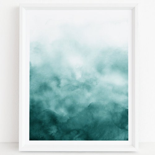 Modern Teal Wall Art Abstract Teal Print Teal Watercolour - Etsy
