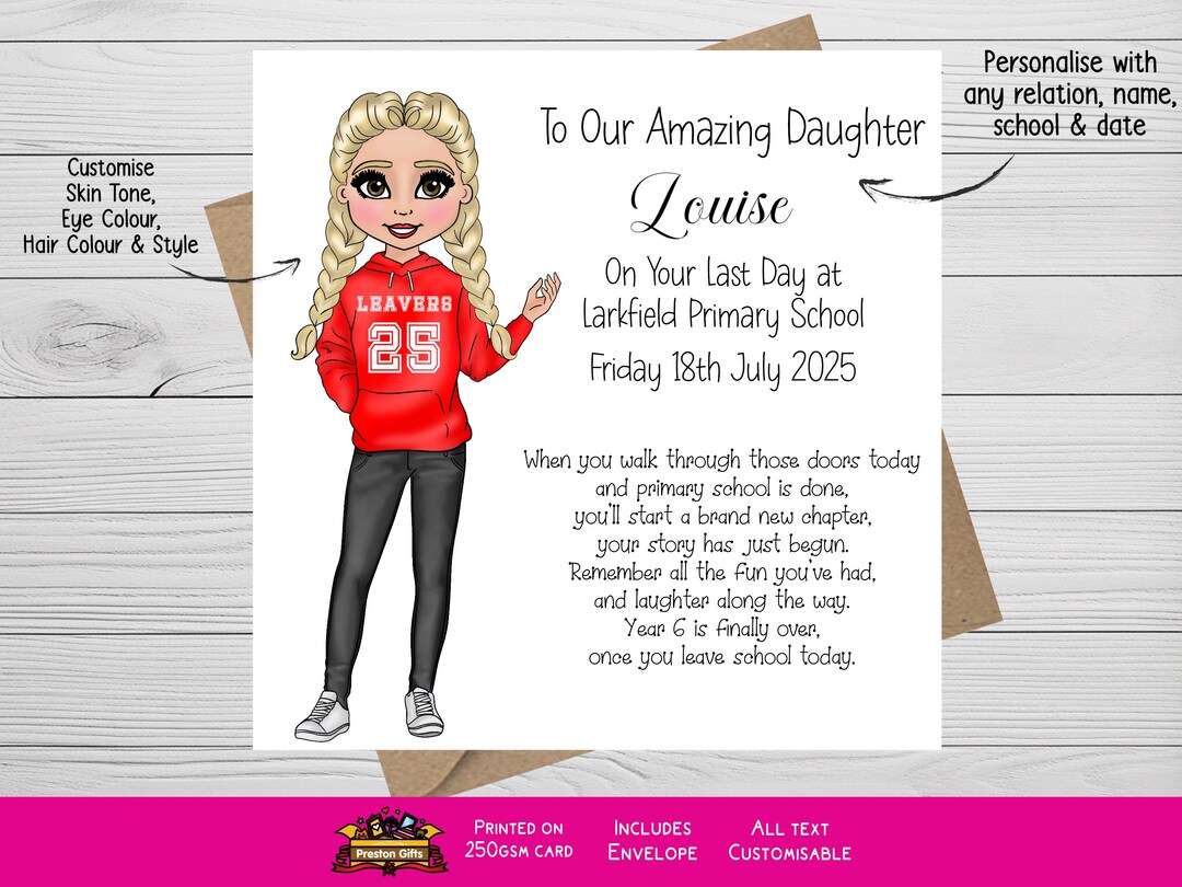 Class of 2025 Card for Daughter, Personalised School Leavers Card for ...
