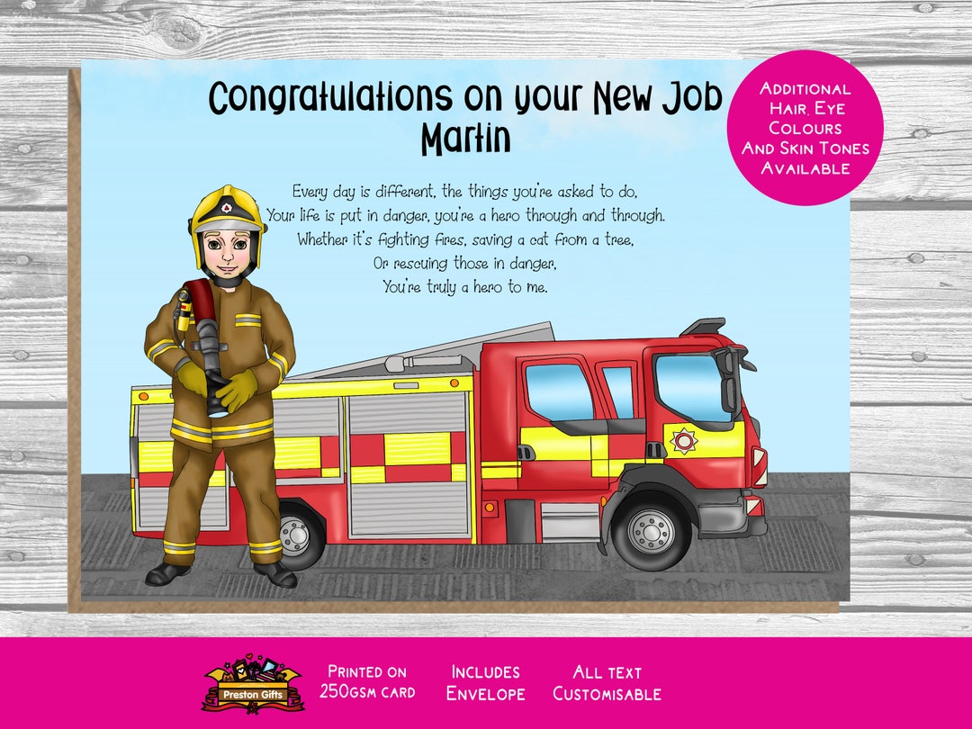 Personalised Firefighter Card for New Job for Him, Congratulations Card ...