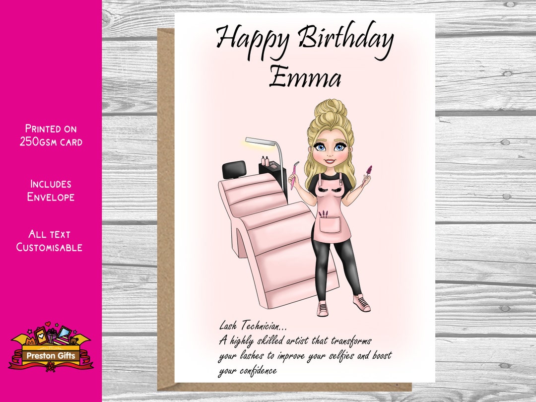 Personalised Birthday Card for Lash Technician, Custom Beautician ...