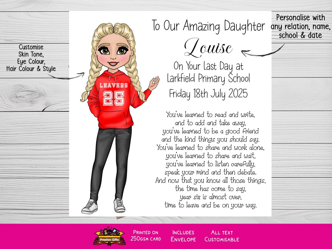 Personalised Class of 2025 Card for Daughter, School Leavers Card for ...