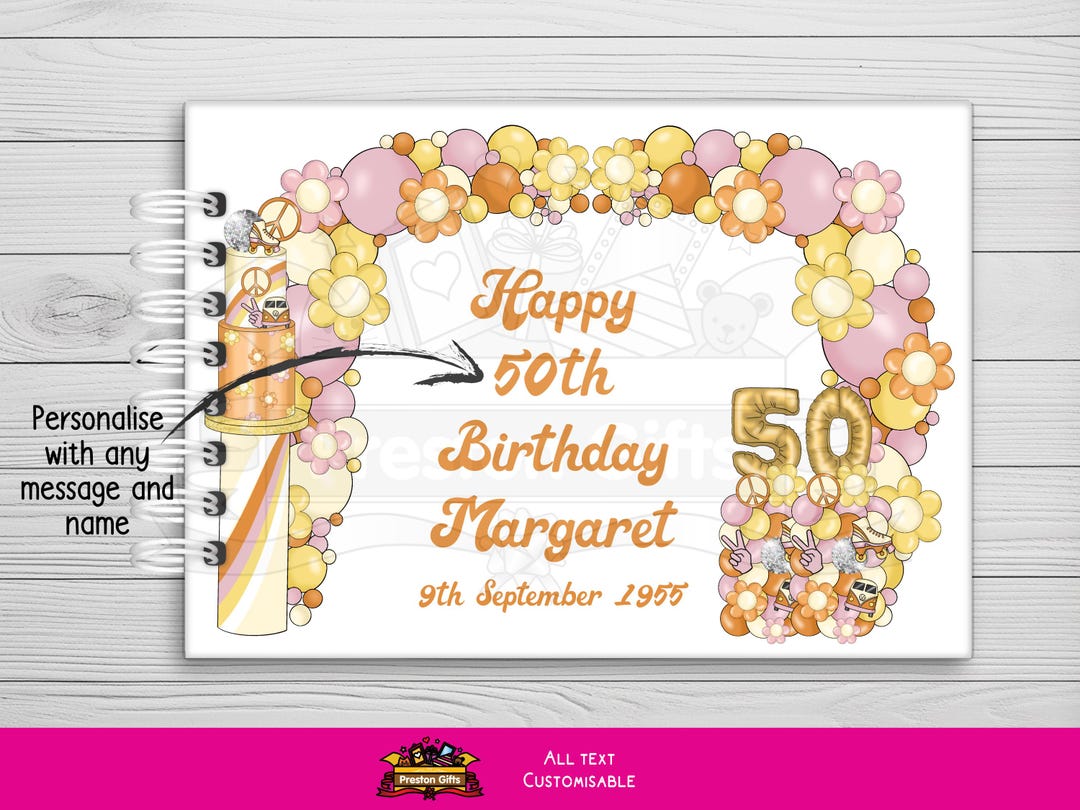 Personalised 50th Birthday Guest Book, 1970's Theme Memory Book ...