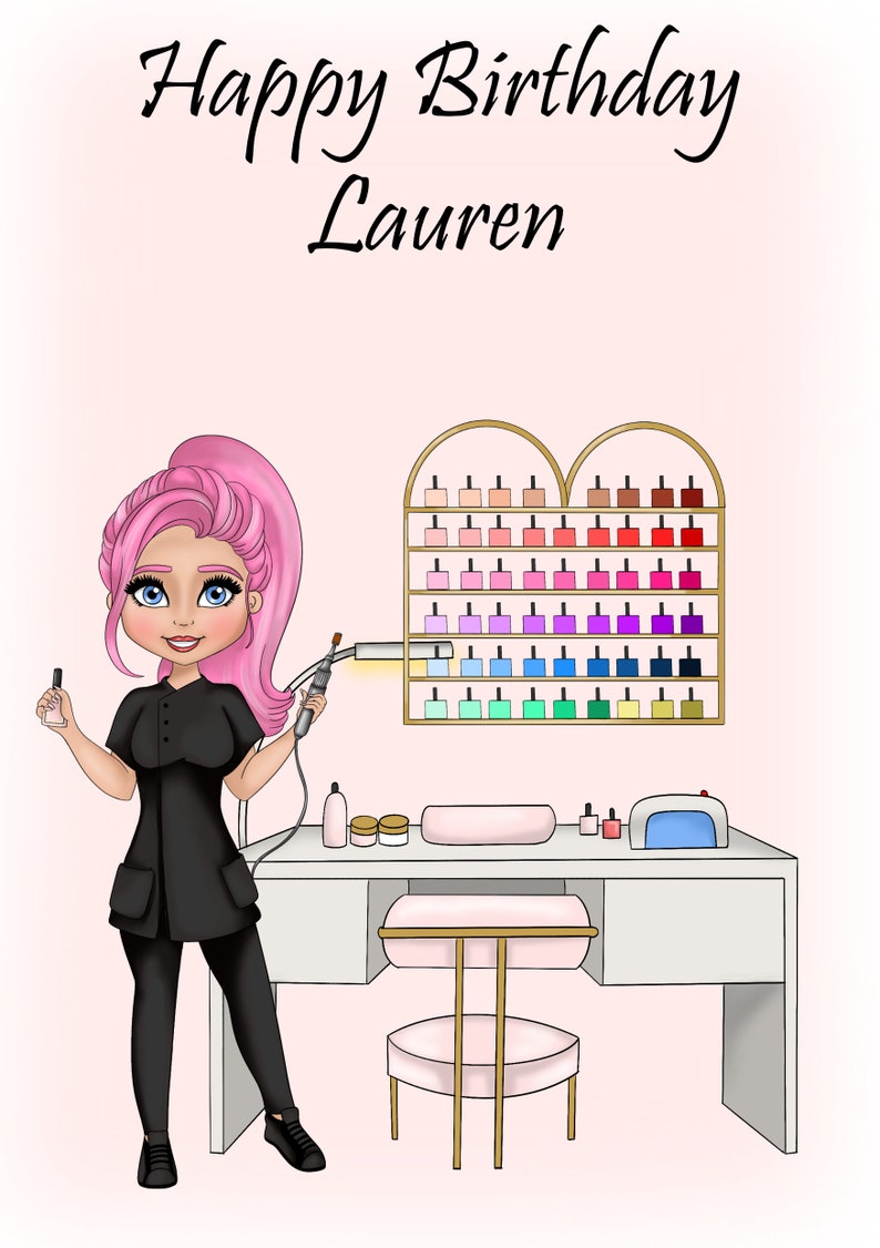 Nail Technician Birthday Card for Friend, Custom Beautician Card, Thank ...