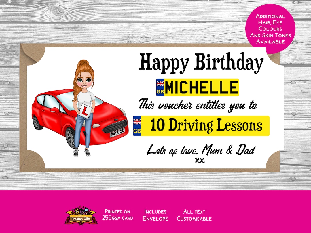 Personalised Driving Lesson Gift Voucher for Daughter, 17th Birthday ...