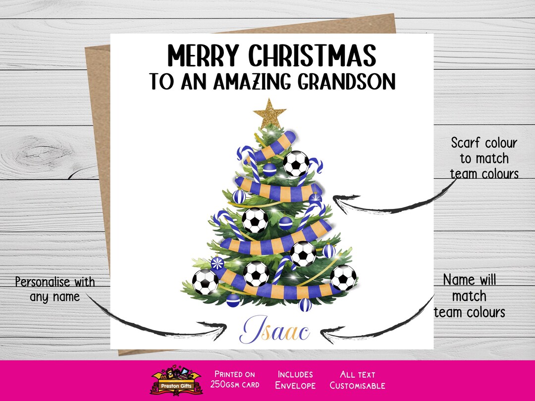 Football Christmas Card for Grandson, Christmas Card for Him ...
