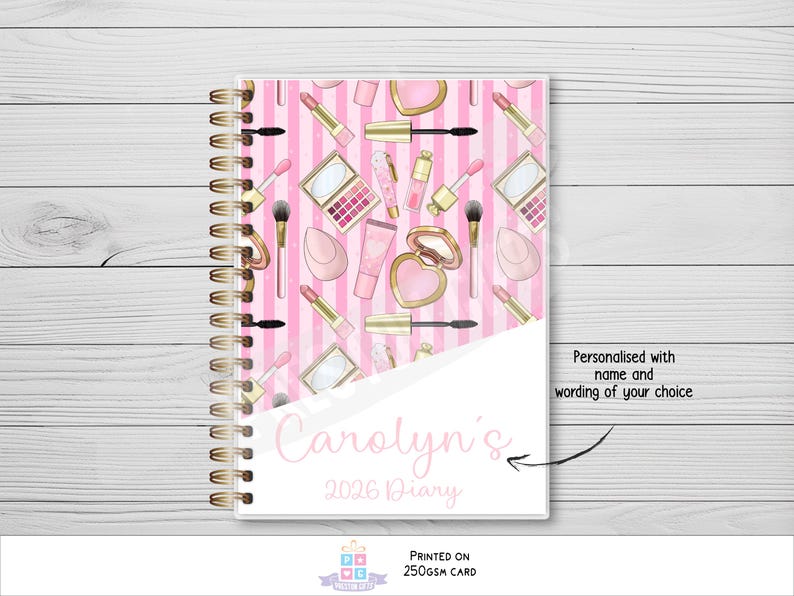 Personalised A5 Makeup Diary 2026, Pink Week to View Beauty Themed ...