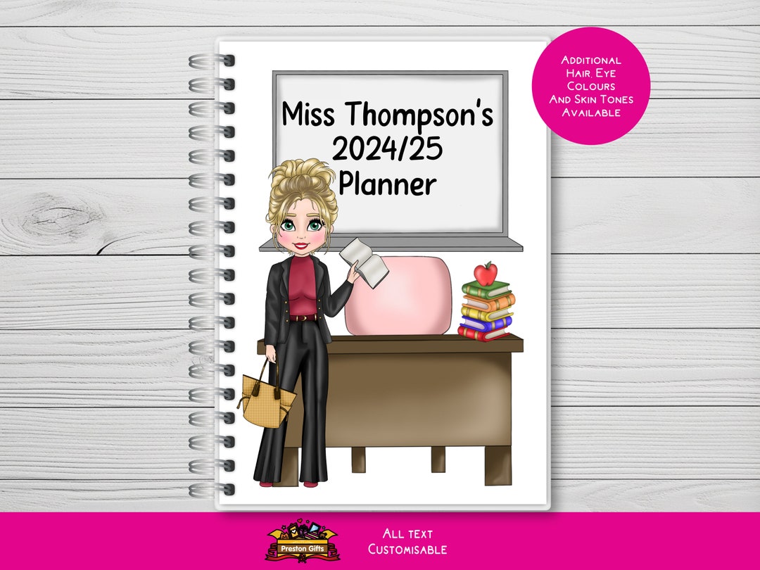 Personalised Diary for Teacher, Custom A4 Teacher Planner, Female ...
