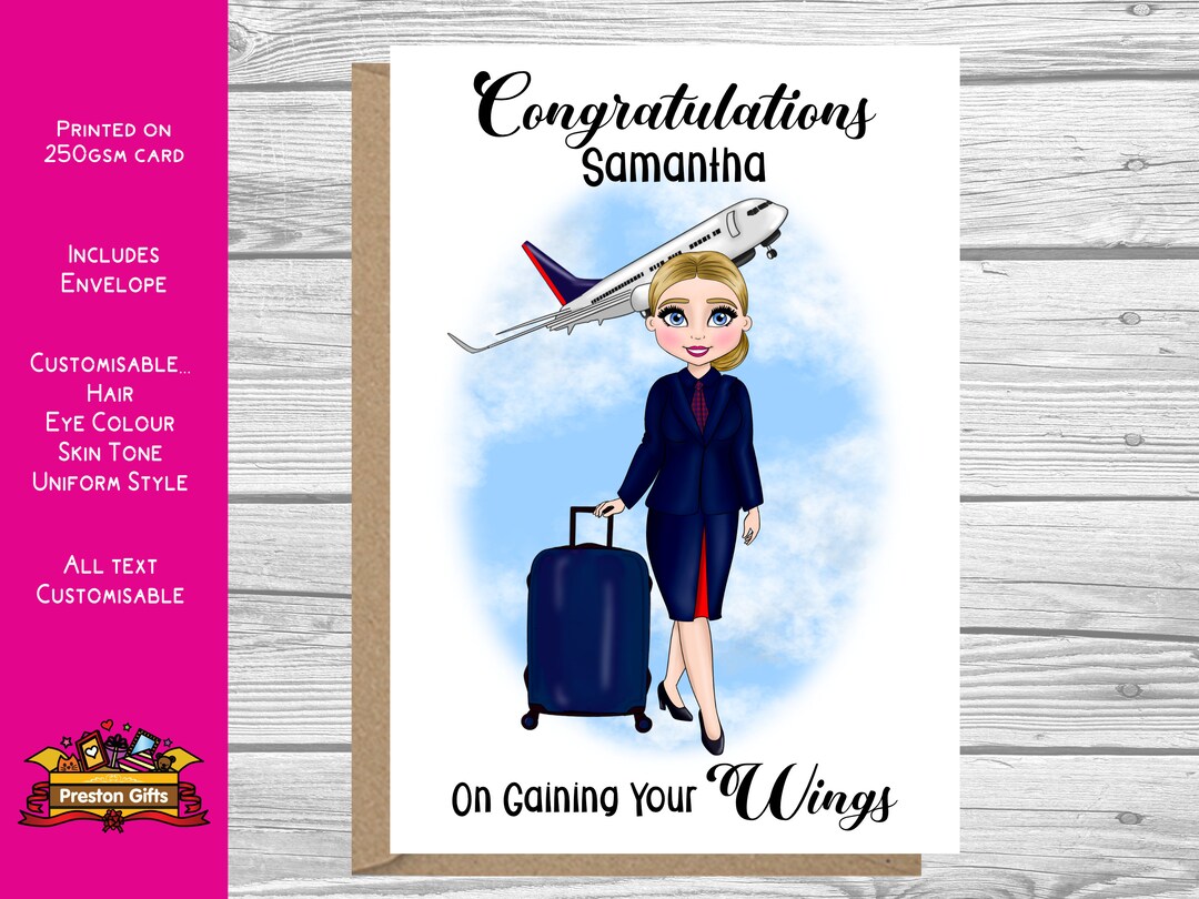Flight Attendant Congratulations Card, Gaining Wings Gift, Cabin Crew ...