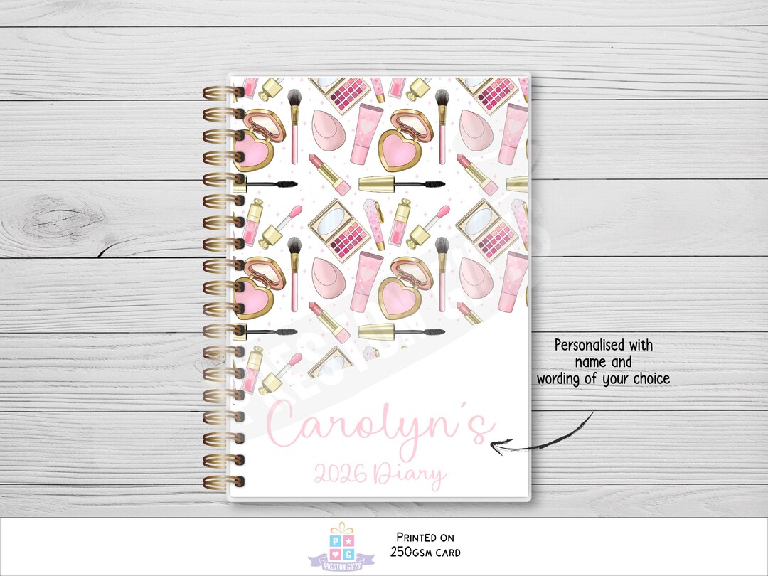 Personalised A5 Makeup Diary 2026, Pink Week to View Beauty Themed ...