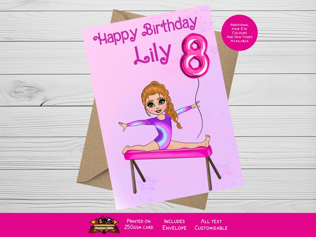 Gymnastics Birthday Card, Personalised Birthday Card for Granddaughter ...