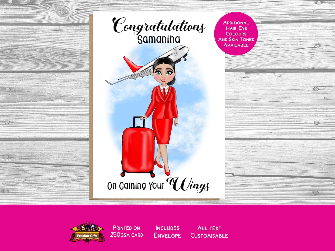 Flight Attendant Congratulations Card, Gaining Wings Card Cabin Crew ...