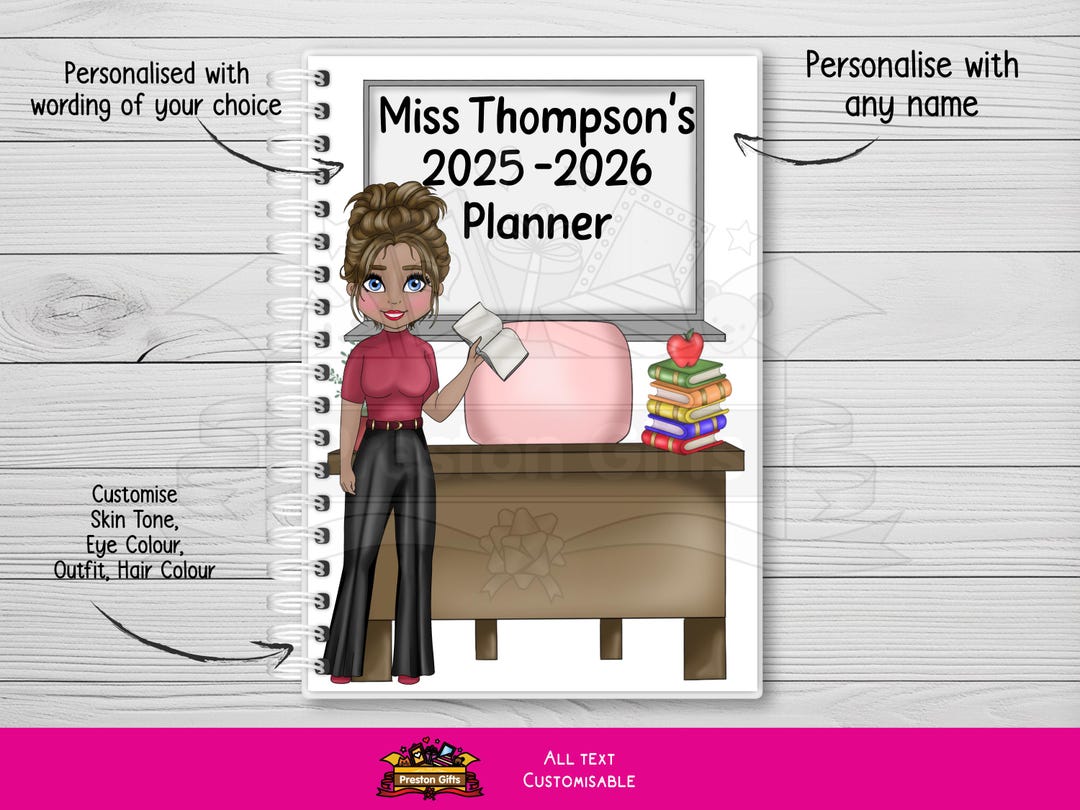 Personalised Diary for Teacher, Custom A4 Teacher Planner, Female ...