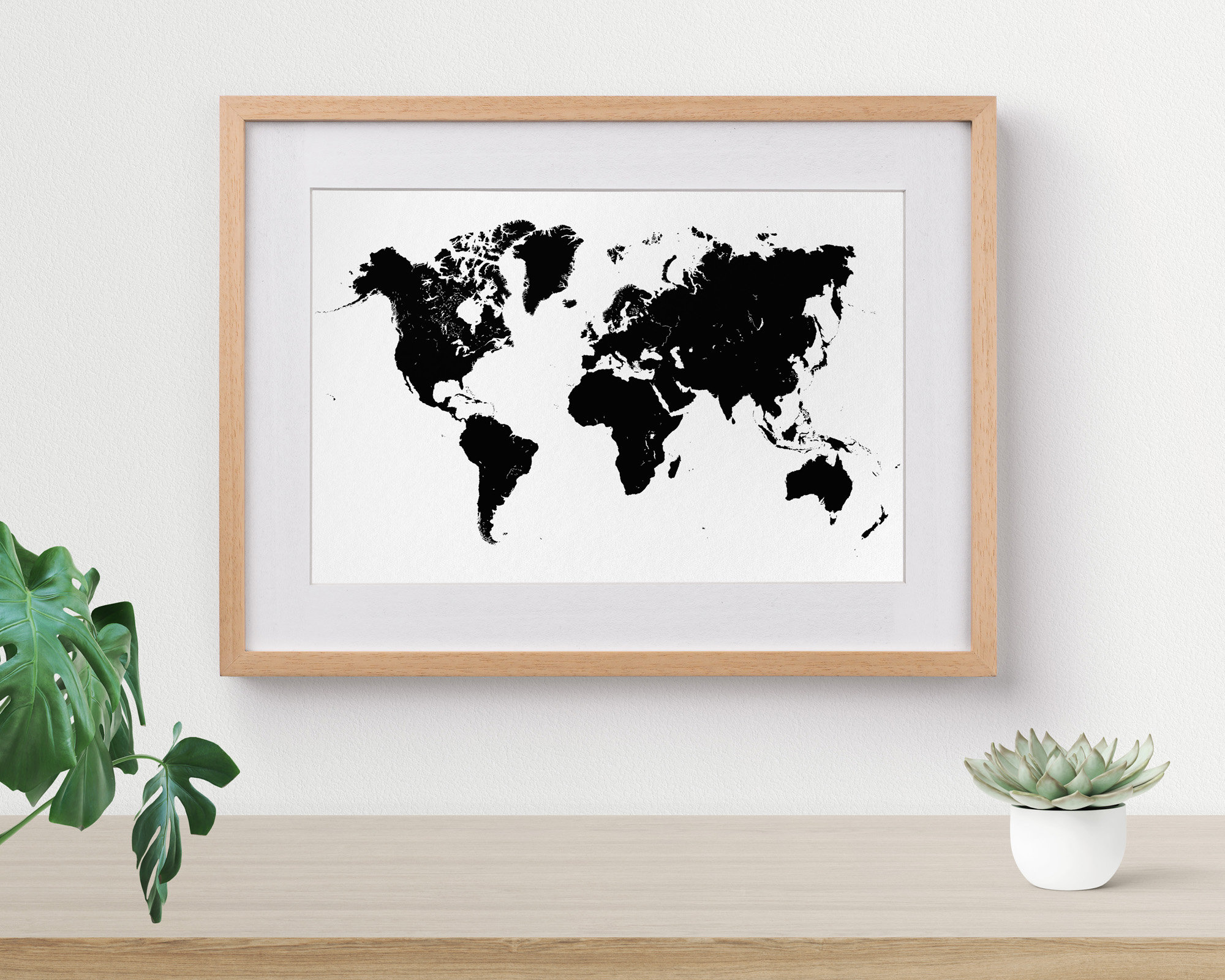 Modern World Map Canvas Print Black and White Poster Minimalist ...