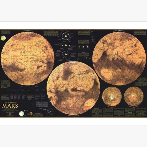 Vintage 1973 Map of Mars Canvas Print National Geographic - Etsy