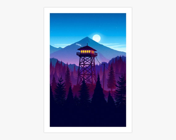 Firewatch Watchtower Canvas Print Nighttime Lookout Poster | Etsy