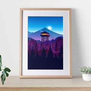 Firewatch Watchtower Canvas Print Nighttime Lookout Poster - Etsy