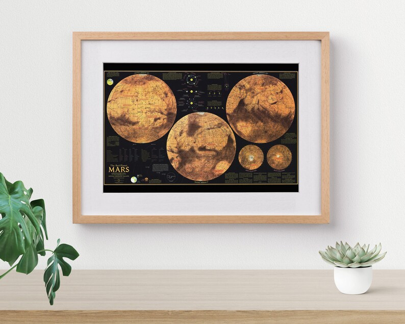 Vintage 1973 Map of Mars Canvas Print National Geographic - Etsy