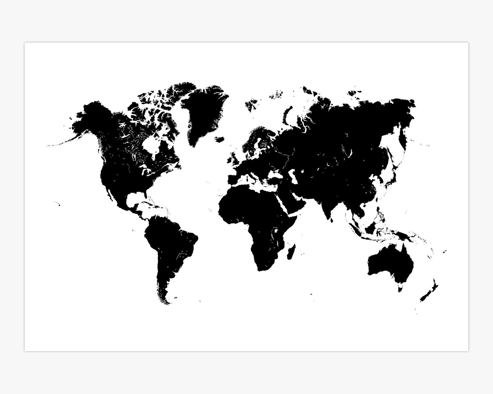 Modern World Map Canvas Print Black and White Poster Minimalist ...