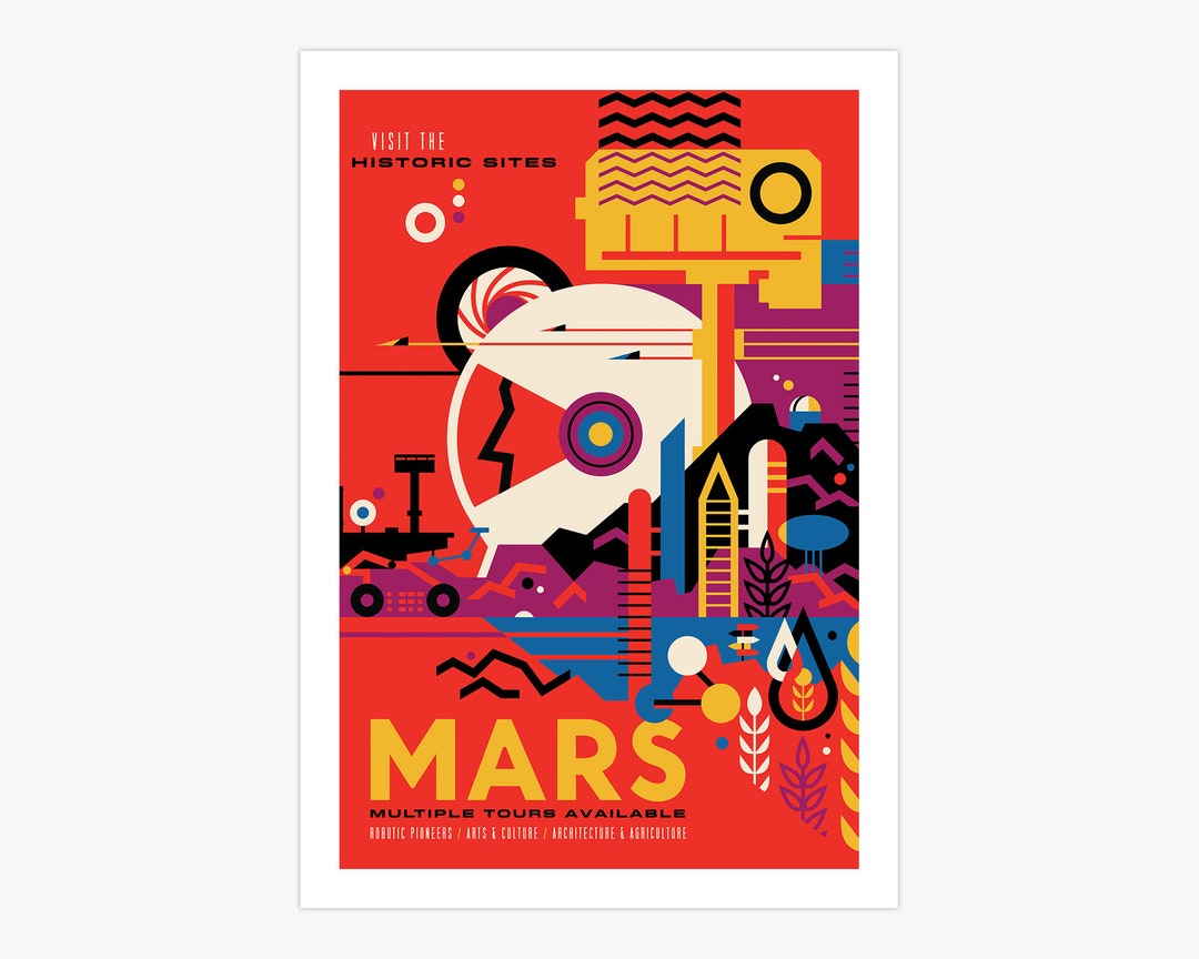 NASA Mars Canvas Print the Red Planet Poster Retro Futurism Vintage ...
