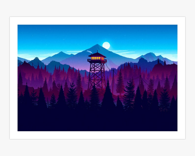 Firewatch Watchtower Canvas Print Nighttime Lookout Poster - Etsy