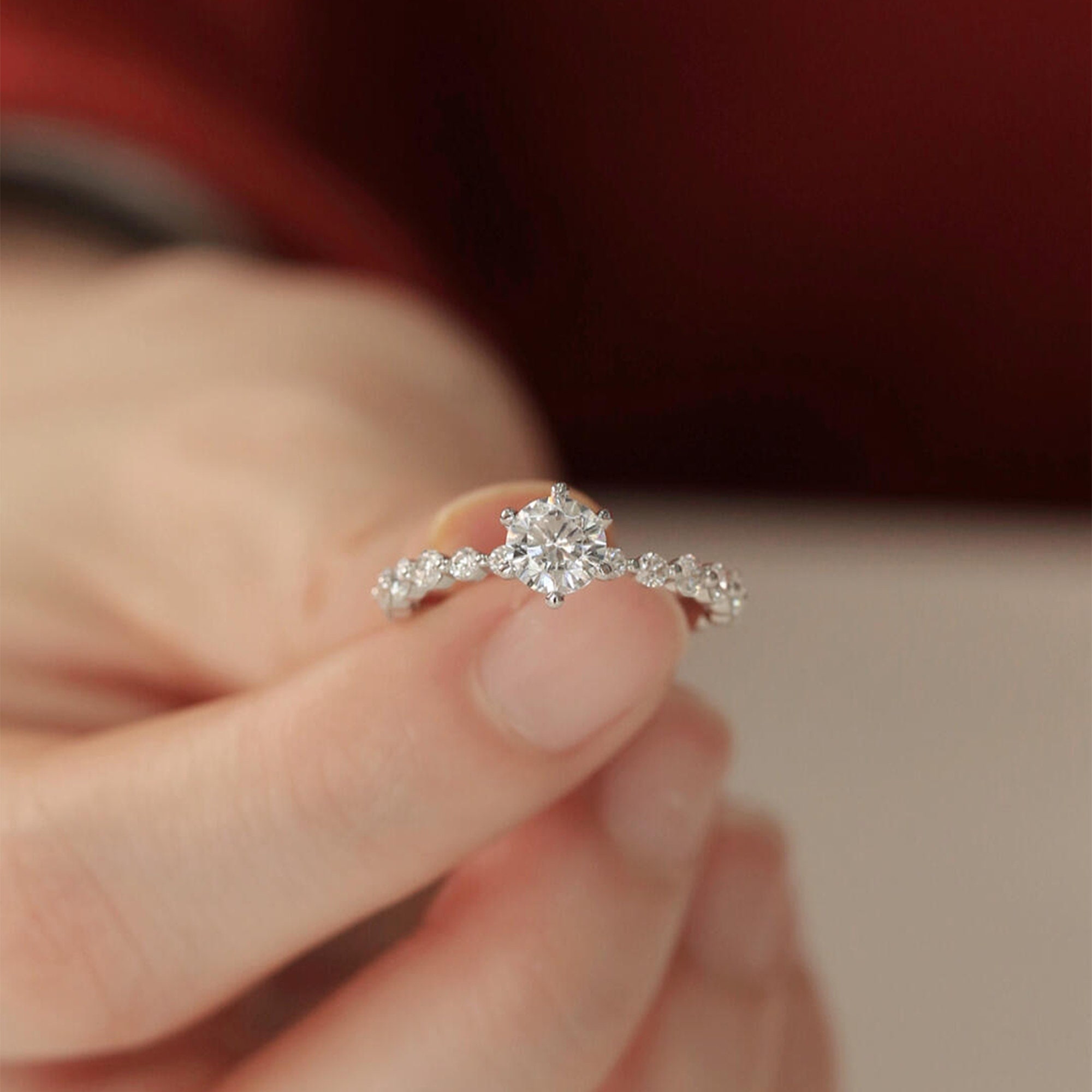 Moissanite ring / white gold engagement ring / solid gold | Etsy