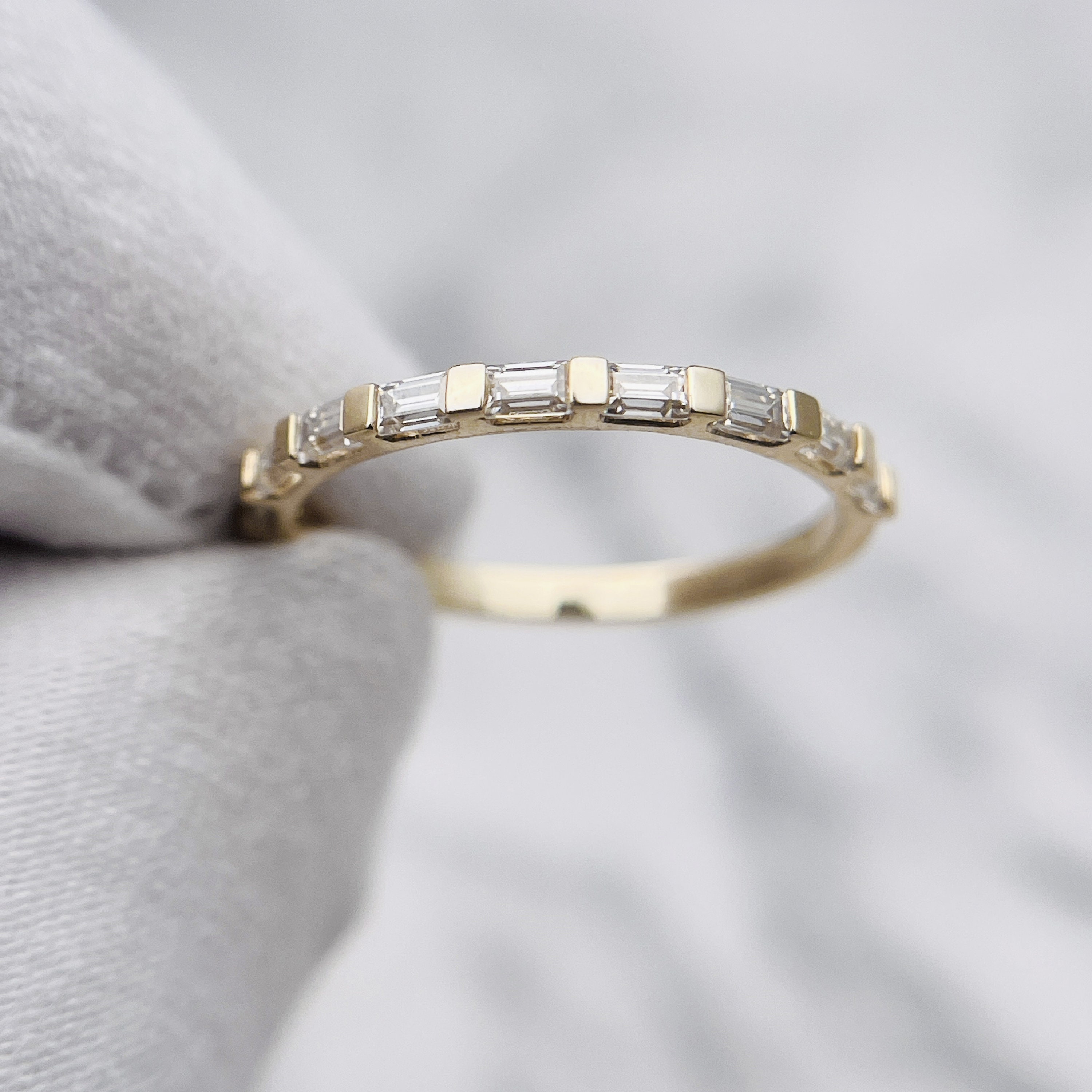 Baguette ring / moissanite baguette stacking ring / 14k yellow | Etsy