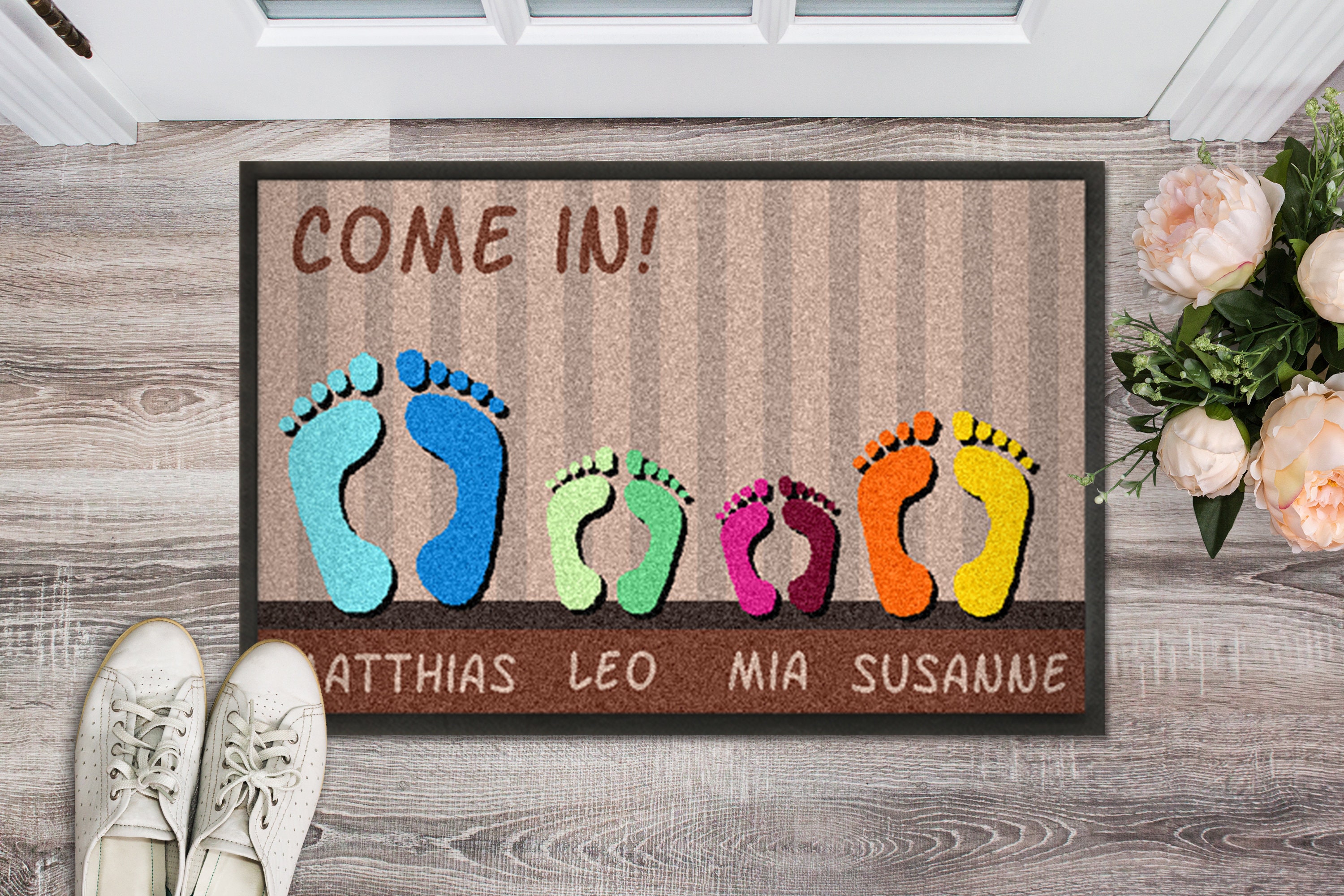 Personalisierbare braune Fußmatte Family vier | Etsy