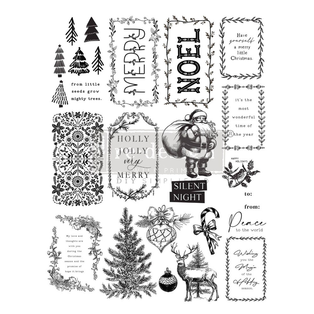 Merry & Bright Stamp Set REDESIGN WITH PRIMA Decor Stamp Sheet 8.5x11 ...