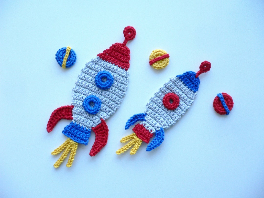 Rakete mit oder ohne Planeten, gehäkelt, Applikation, Häkelapplikation ...