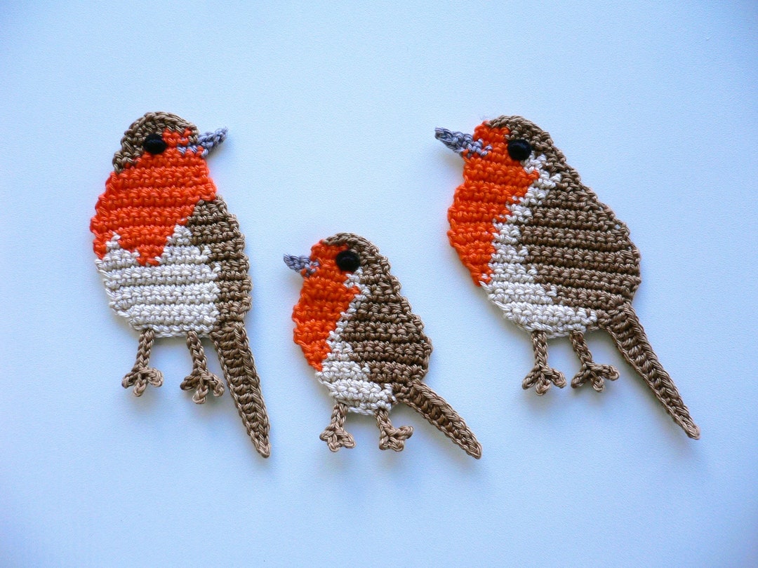 Rotkehlchen, gehäkelt, Häkelapplikation, Aufnäher, Applikation ...