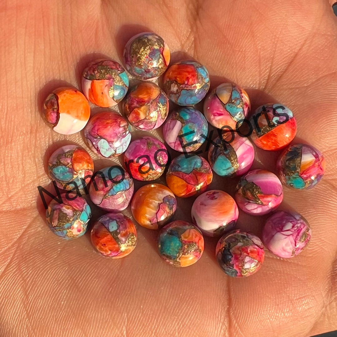 Natural Pink Spiny Oyster Copper Turquoise Round Cabochon: Jewelry ...