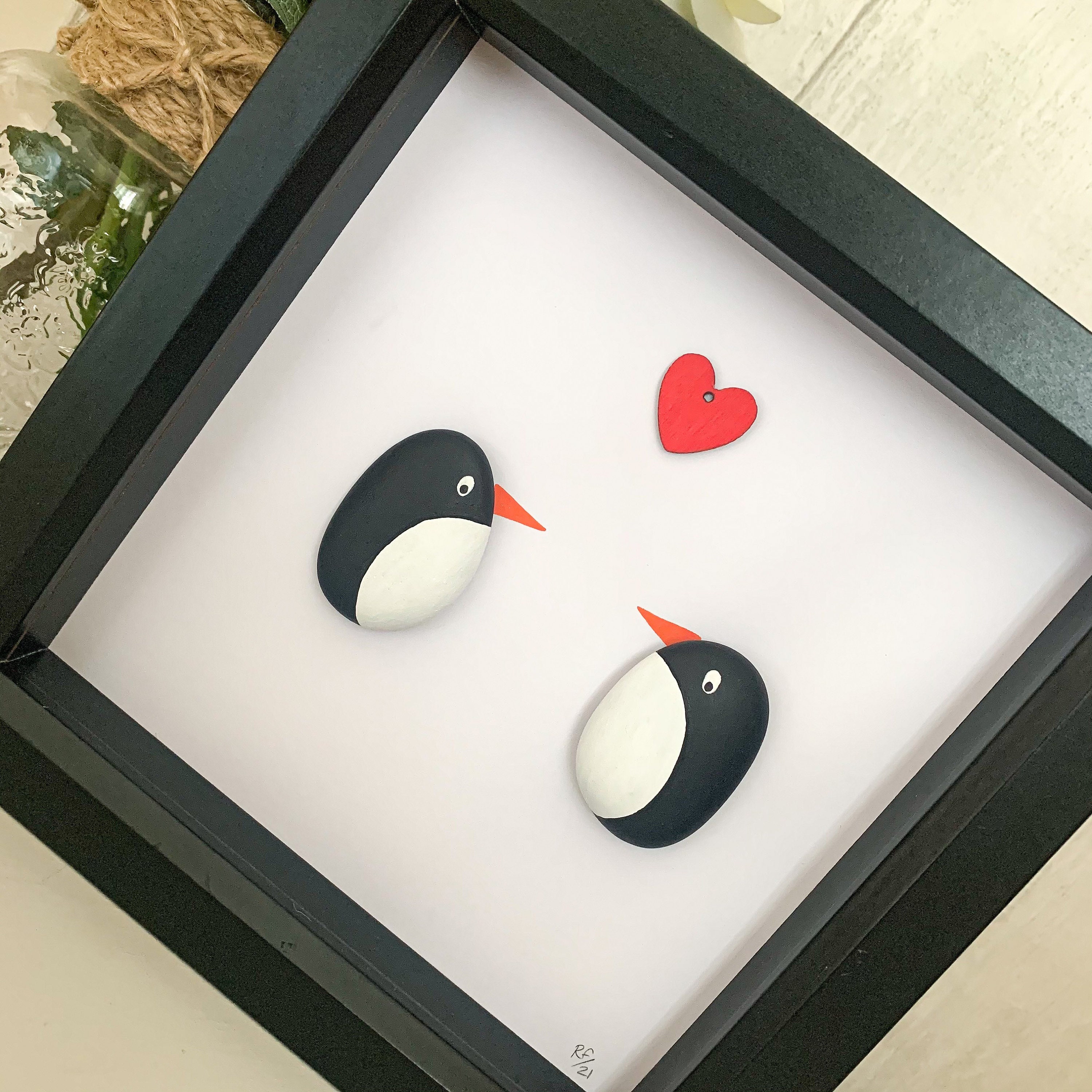 Anniversary Pebble Art Penguin Pebble Art Personalised | Etsy UK